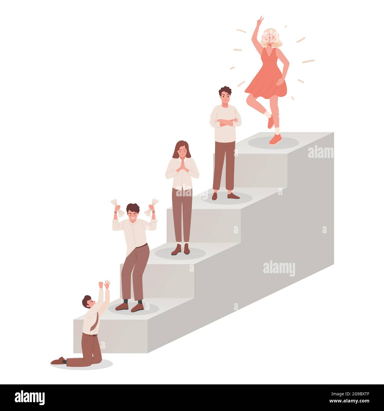 Ladder with people feeling different emotions vector flat illustration ...