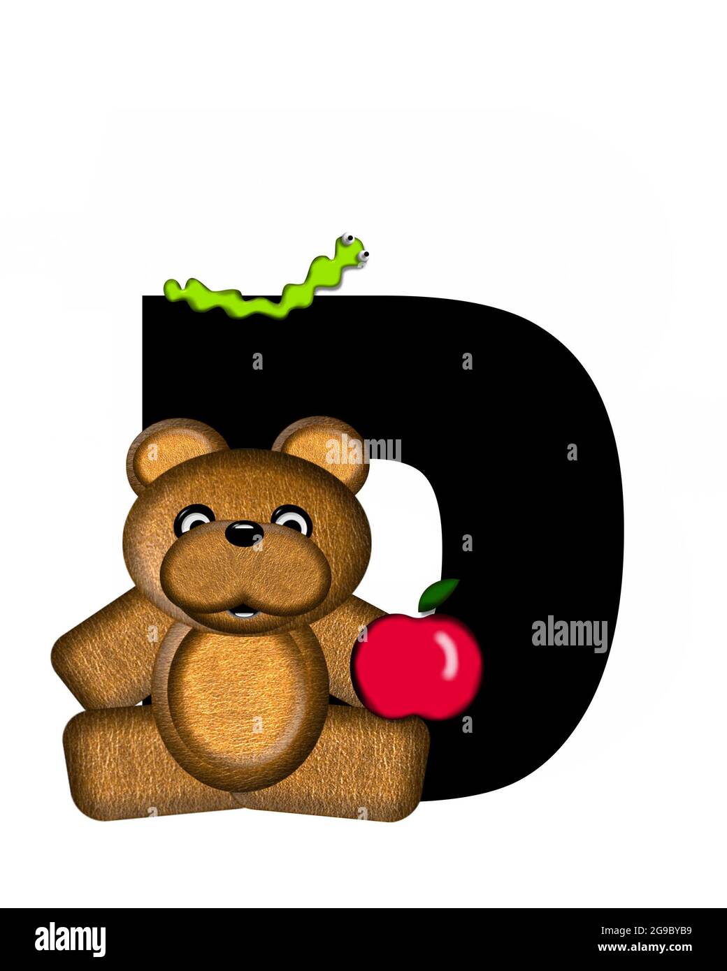 The letter D, in the alphabet set "Teddy," is black with white ...