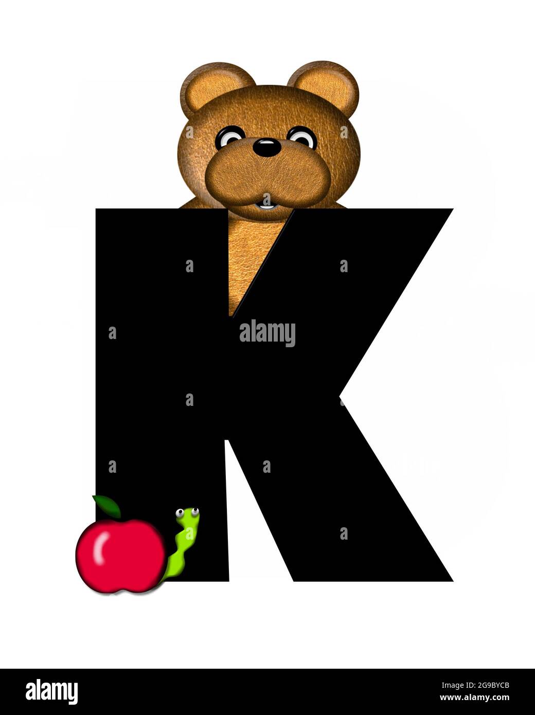The letter K, in the alphabet set "Teddy," is black with white ...