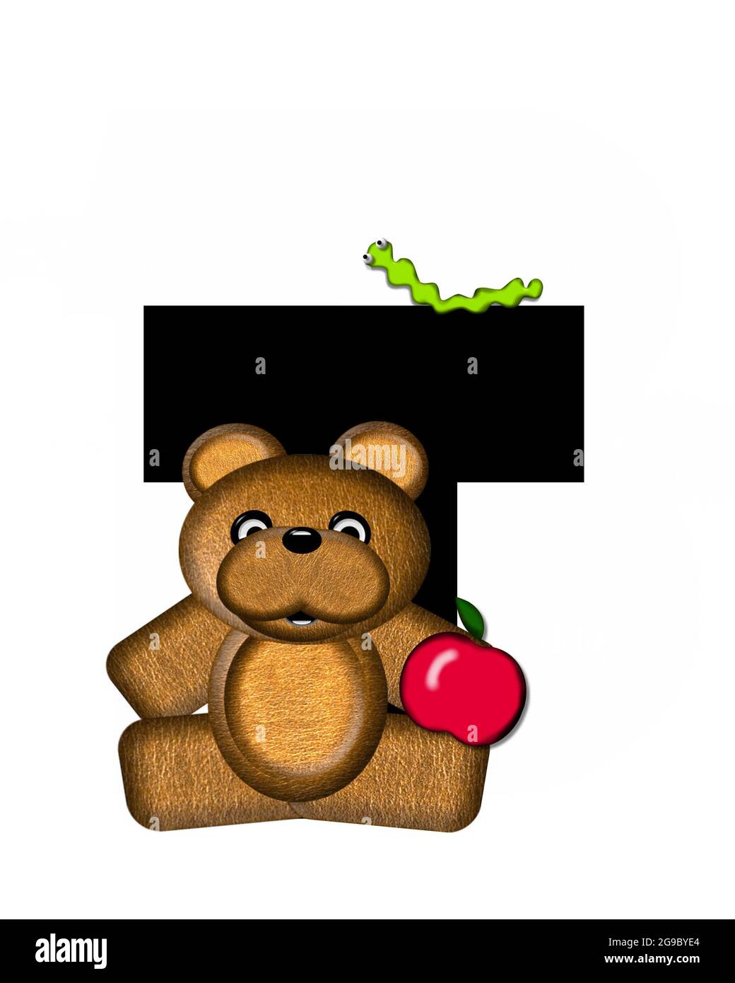 The letter T, in the alphabet set "Teddy," is black with white ...