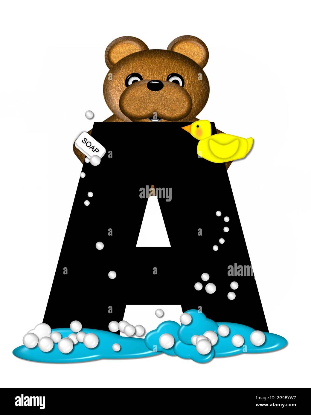 The letter A, in the alphabet set "Teddy Bath Time," is black and sits ...