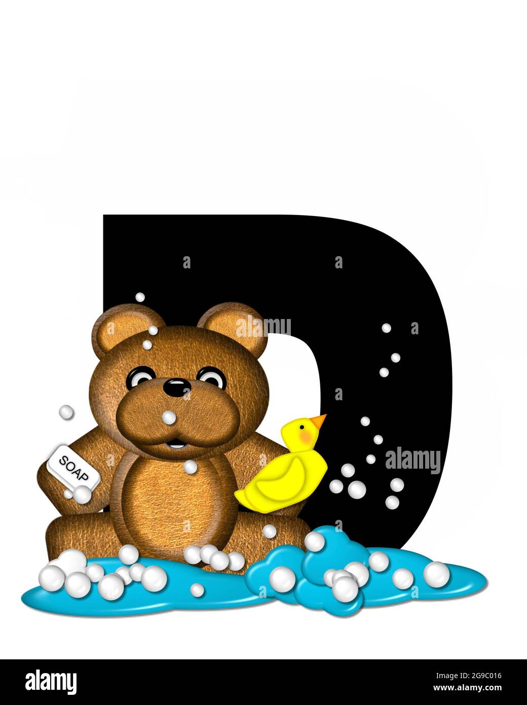 The letter D, in the alphabet set "Teddy Bath Time," is black and sits ...