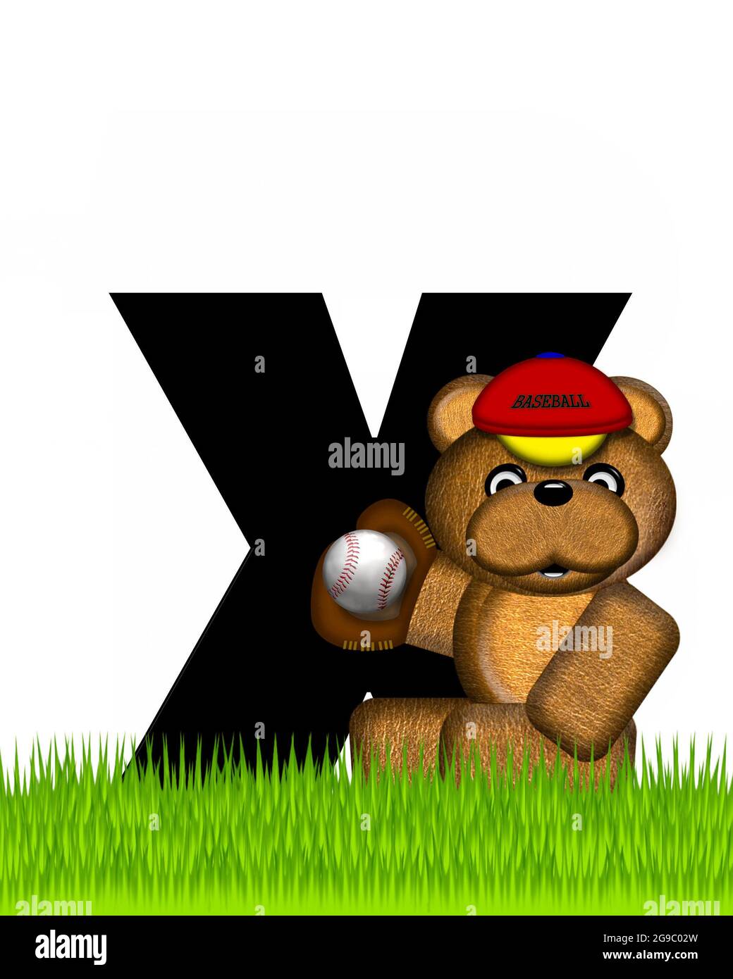 The letter X, in the alphabet set "Teddy Baseball," is black and sits ...