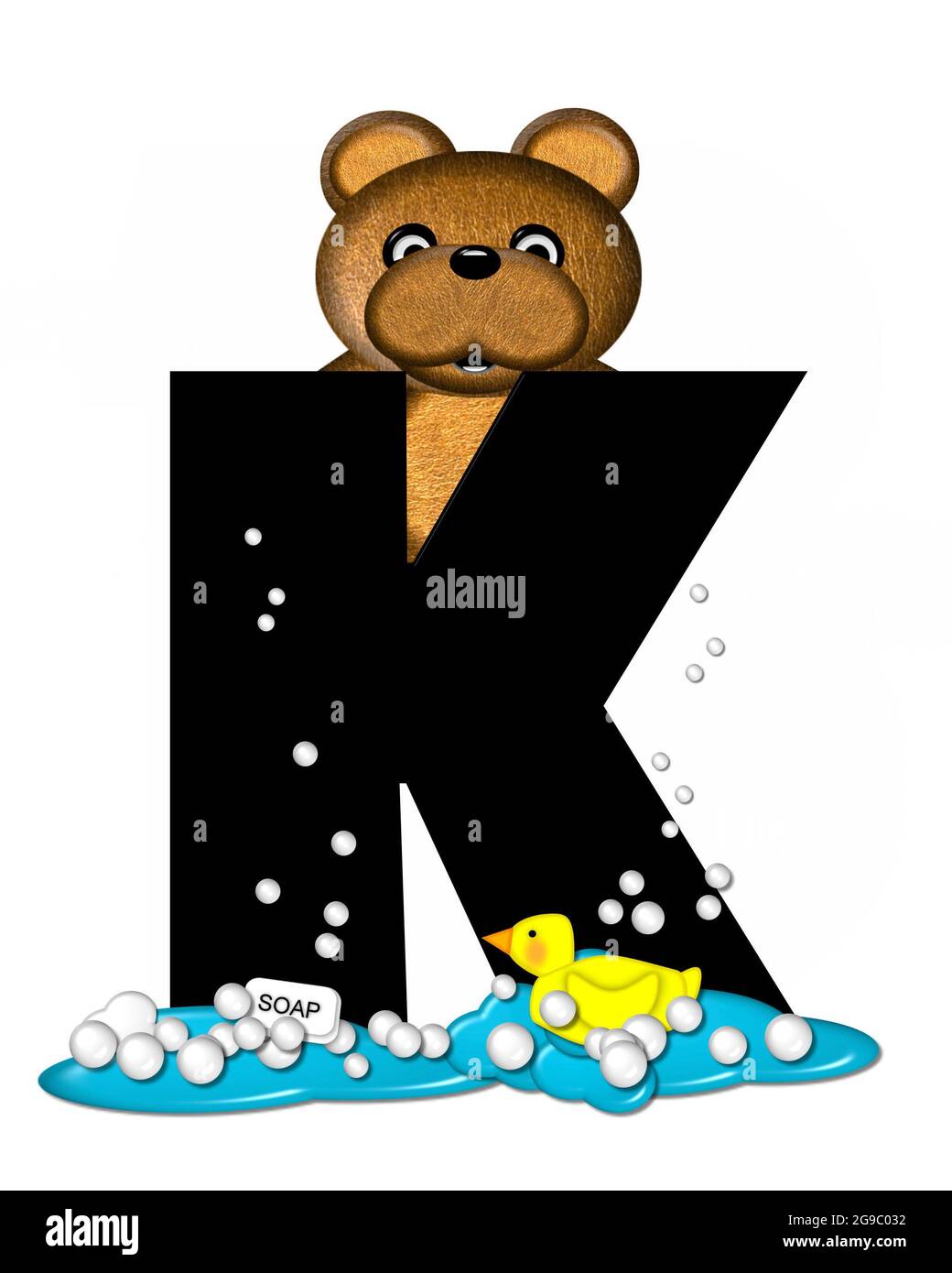 The letter K, in the alphabet set "Teddy Bath Time," is black and sits ...