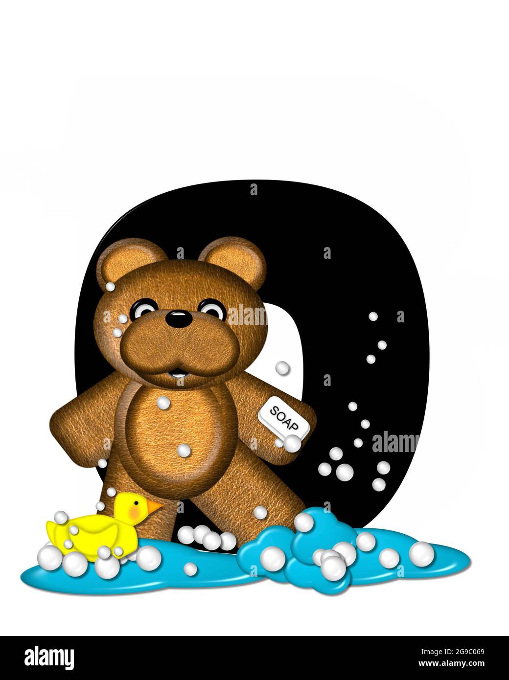 The letter O, in the alphabet set "Teddy Bath Time," is black and sits ...