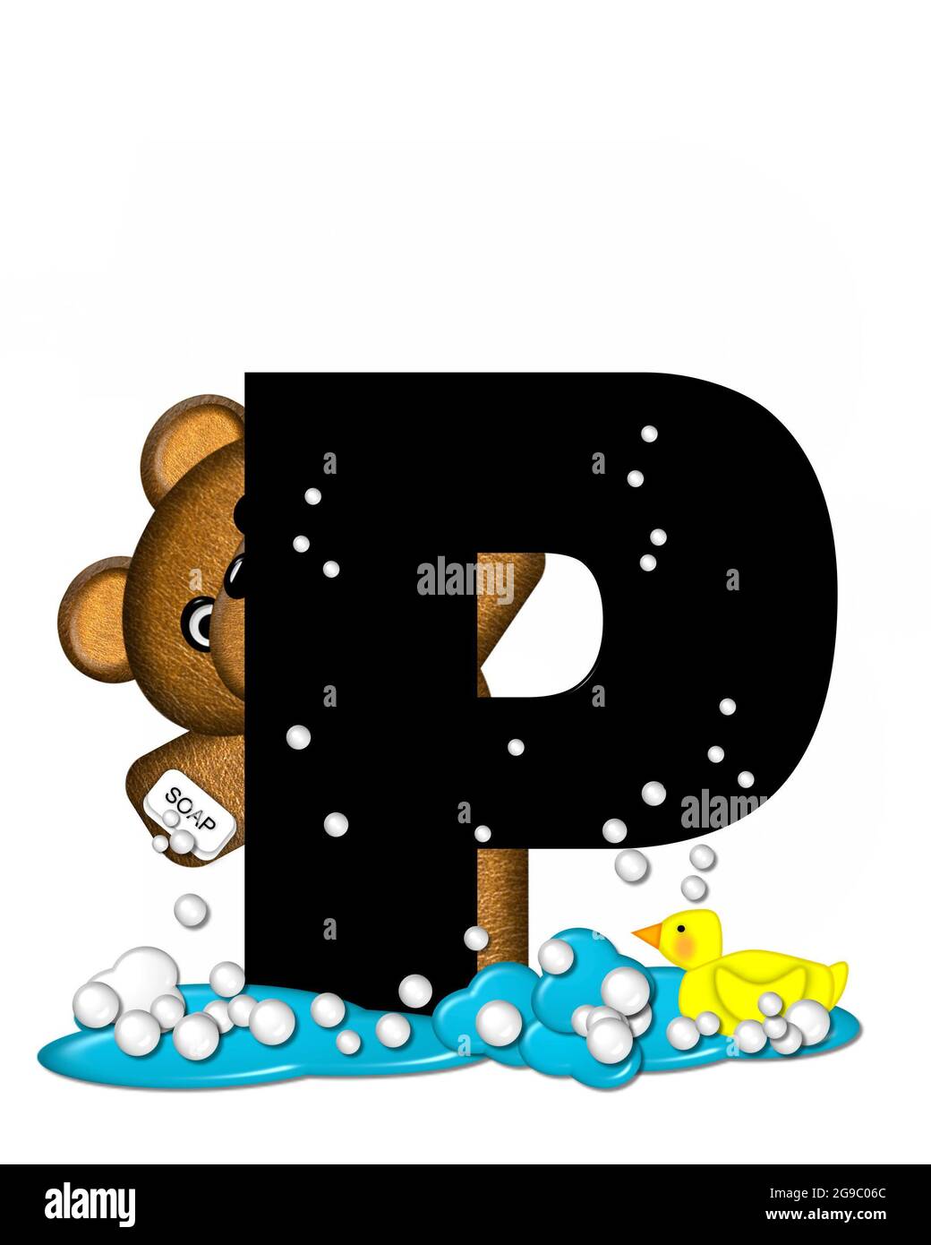 The letter P, in the alphabet set "Teddy Bath Time," is black and sits ...