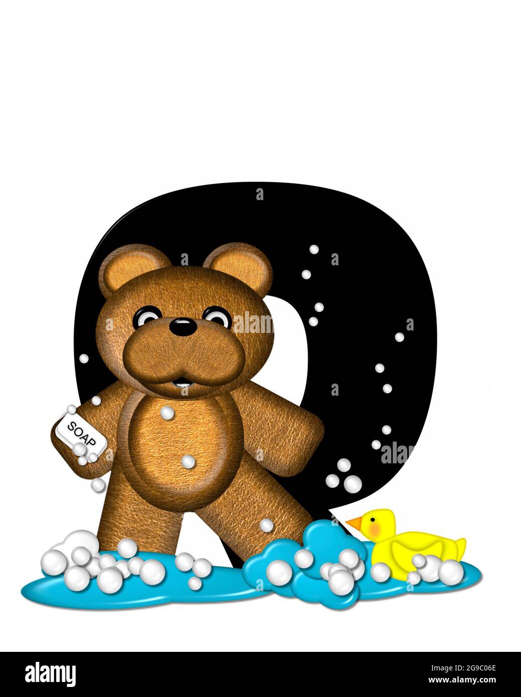 The letter Q, in the alphabet set "Teddy Bath Time," is black and sits ...