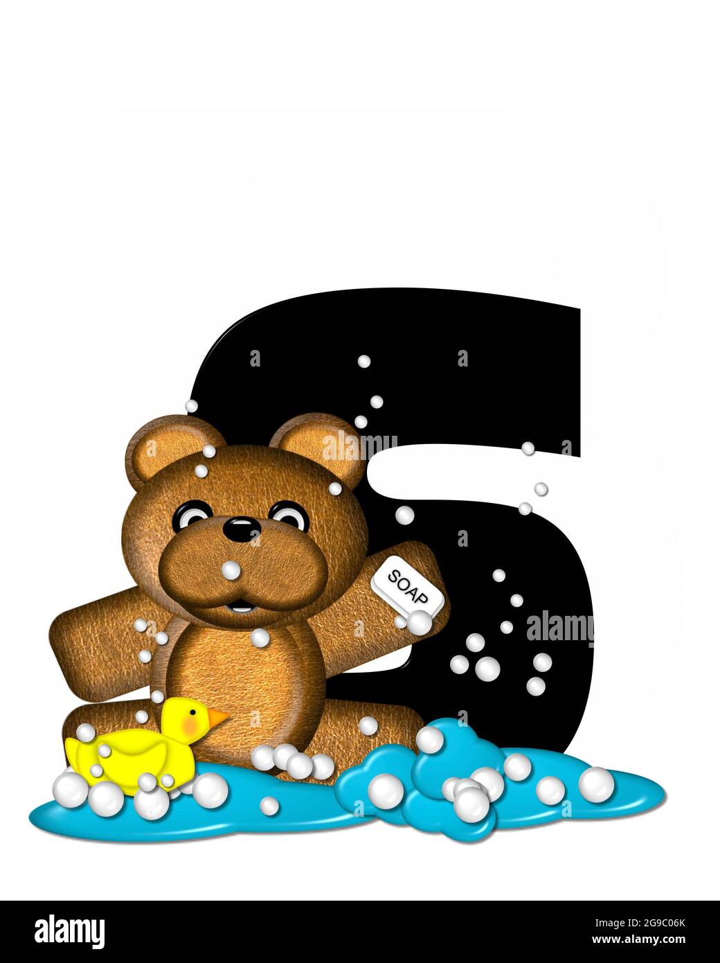 The letter S, in the alphabet set "Teddy Bath Time," is black and sits ...