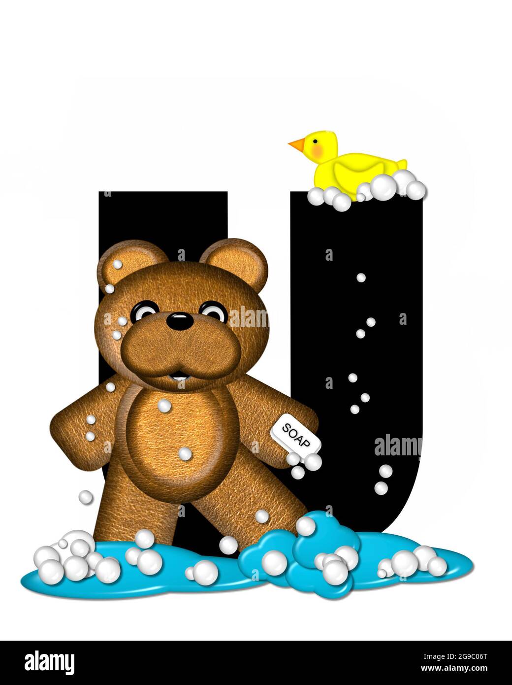 The letter U, in the alphabet set "Teddy Bath Time," is black and sits ...