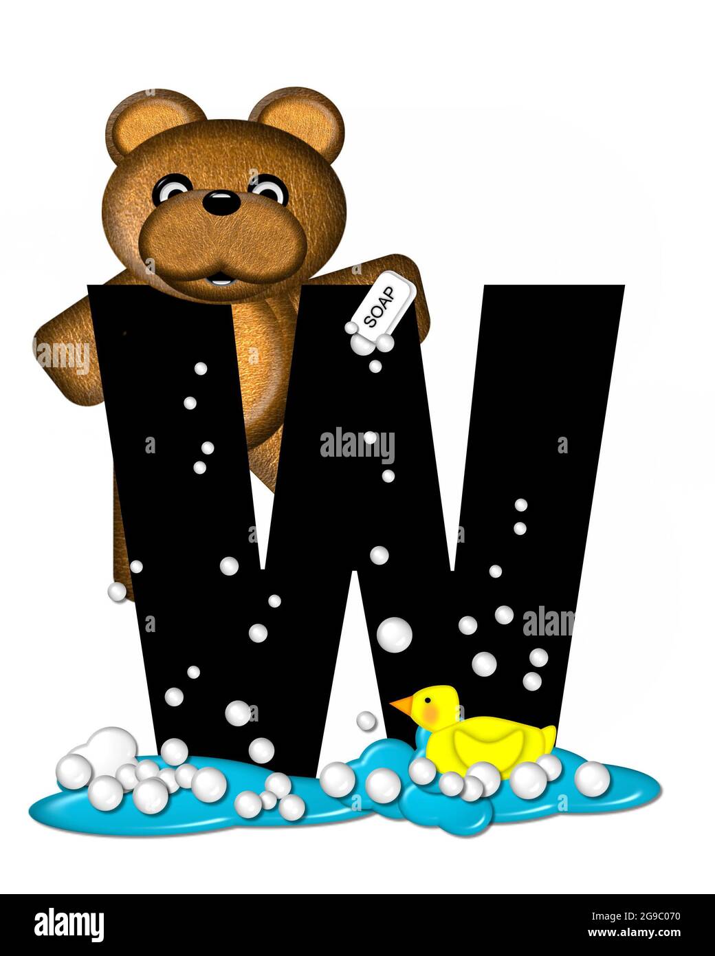 The letter W, in the alphabet set "Teddy Bath Time," is black and sits ...
