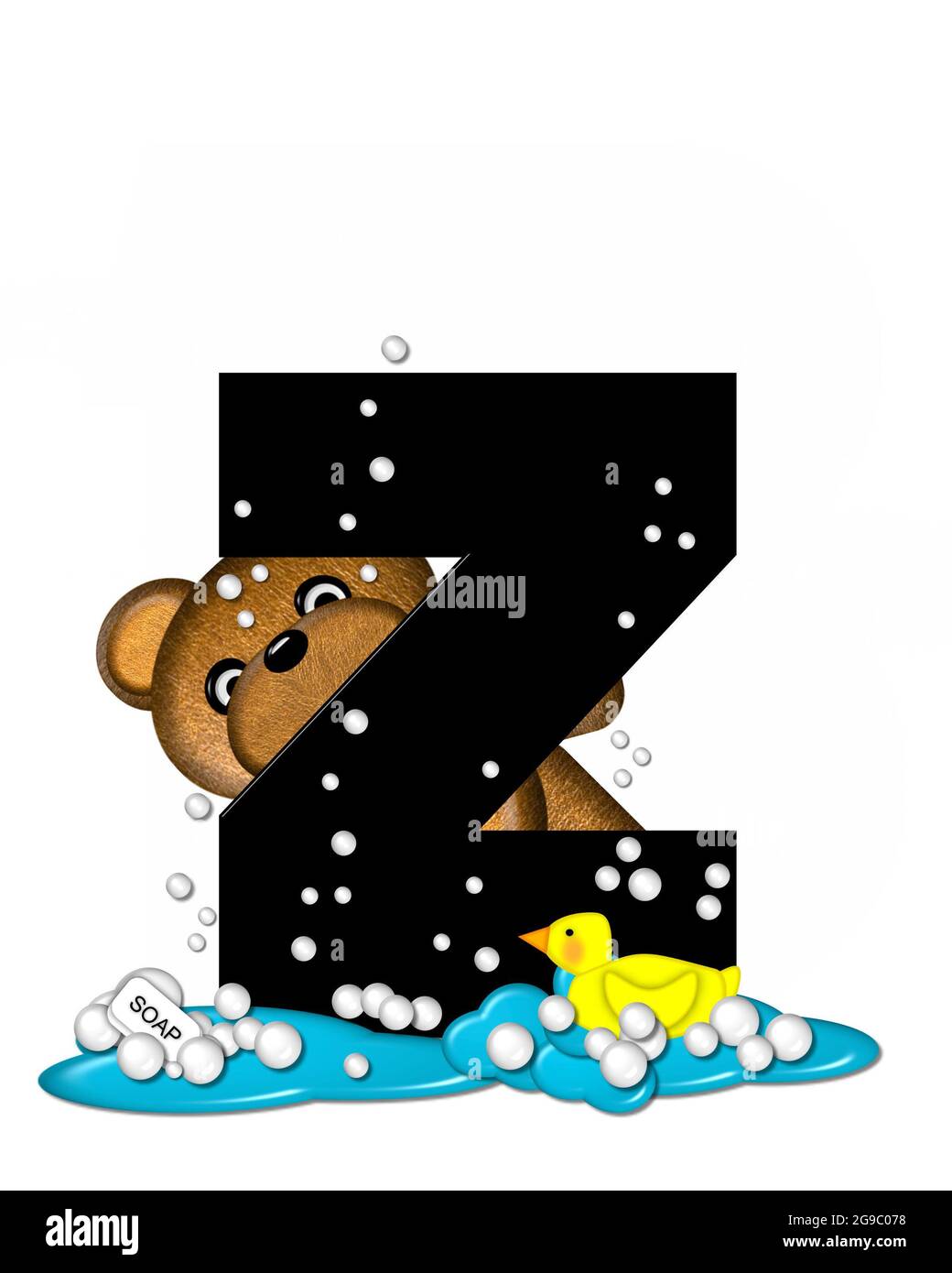 The letter Z, in the alphabet set "Teddy Bath Time," is black and sits ...