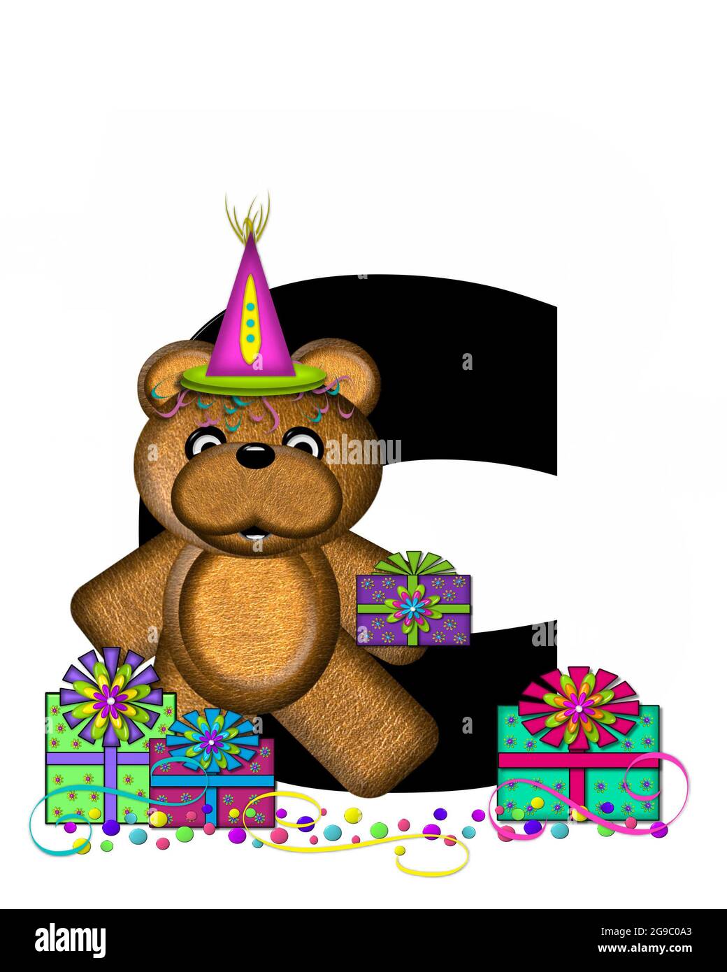 The letter C, in the alphabet set "Teddy Birthday Surprise," is black ...