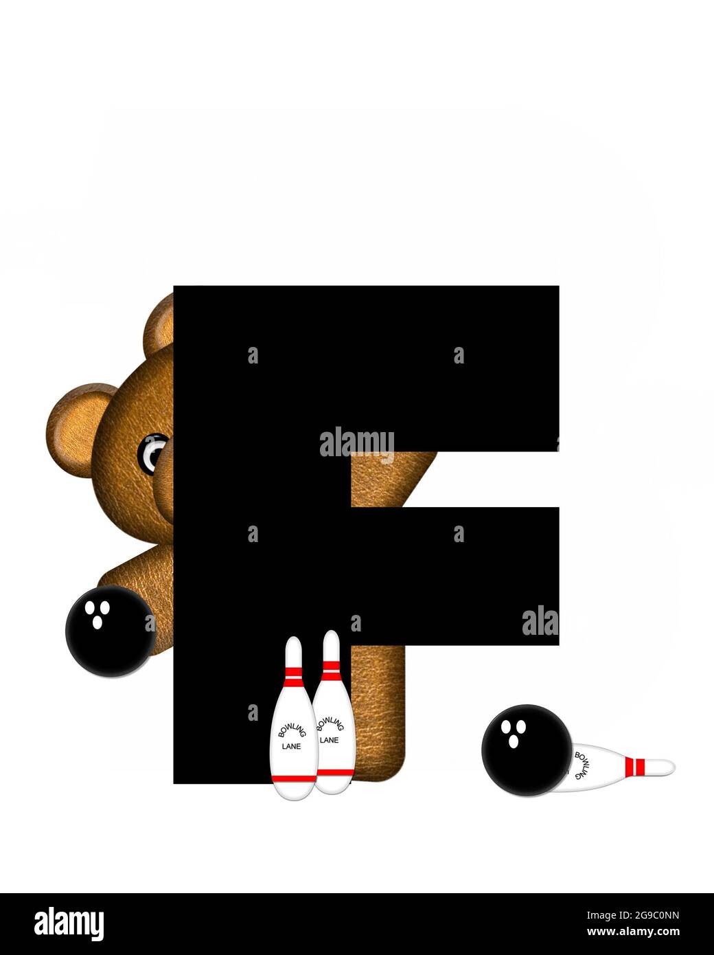 The letter F, in the alphabet set "Teddy Bowling," is black. Teddy bear ...