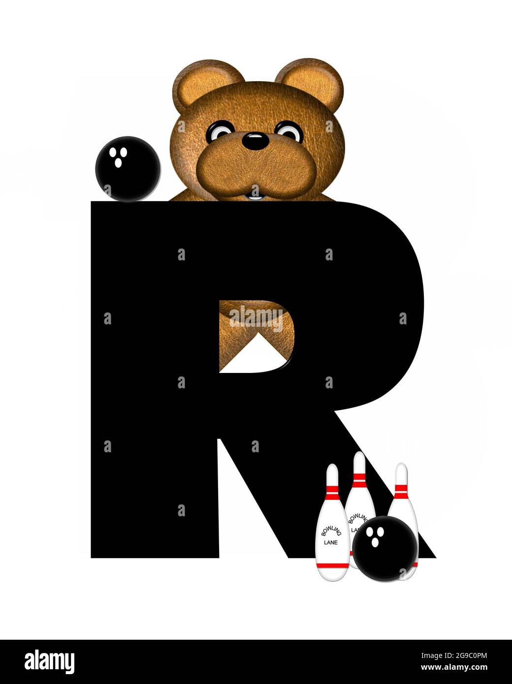 The letter R, in the alphabet set "Teddy Bowling," is black. Teddy bear ...