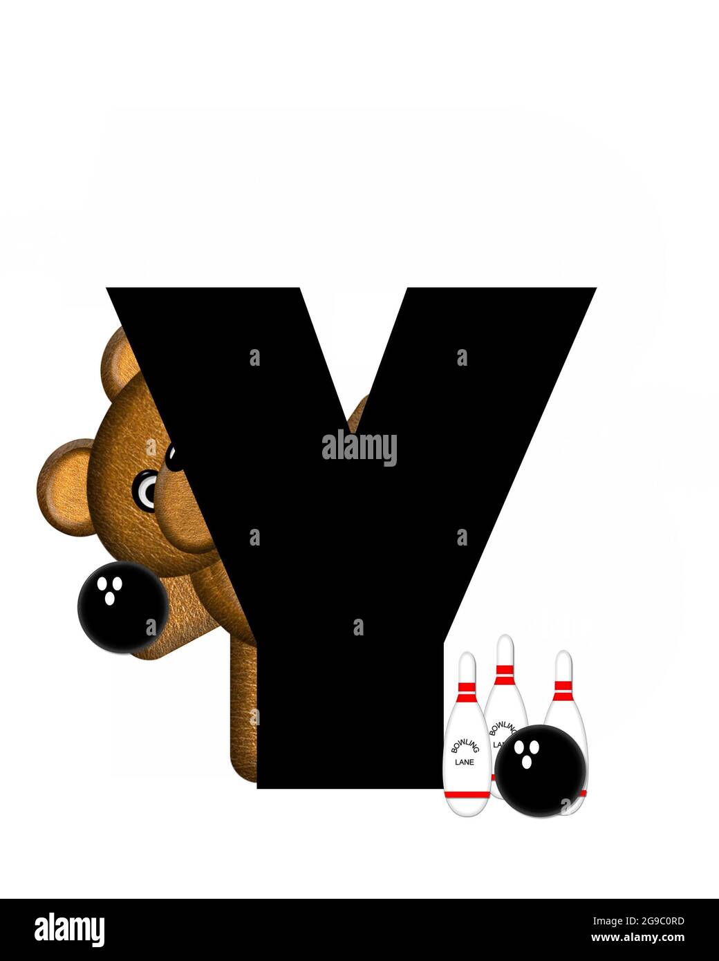 The letter Y, in the alphabet set "Teddy Bowling," is black. Teddy bear ...