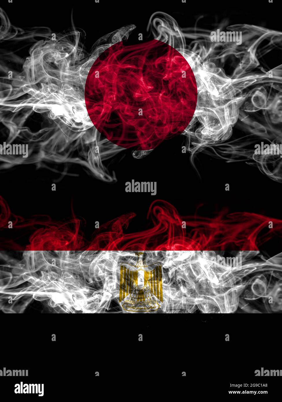 Smoke flags of Japan, Japanese and Egypt, Egyptian Stock Photo - Alamy