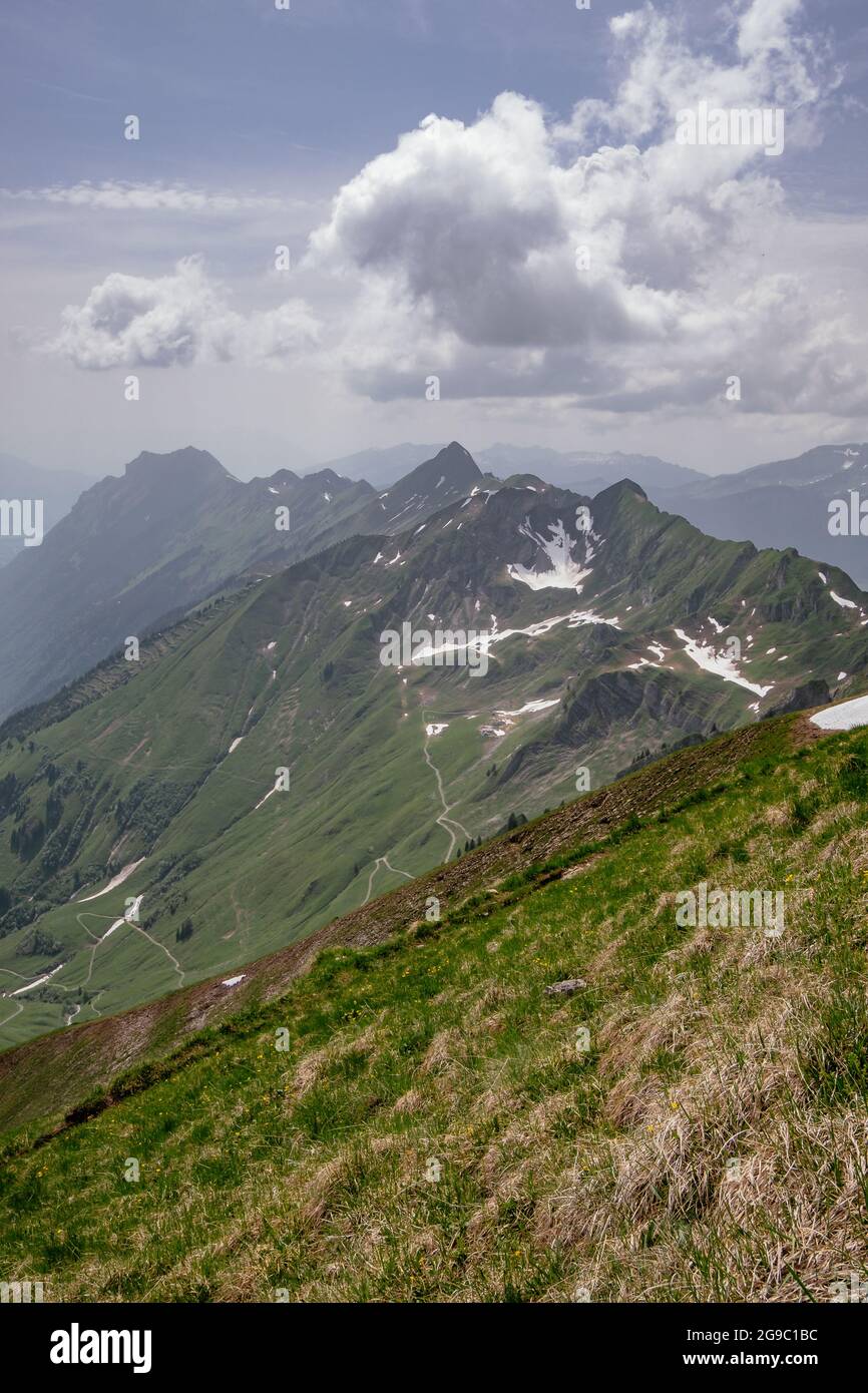 Aerial Panoramic View - Snow Mountains - Train from Rothorn to Brienz ...
