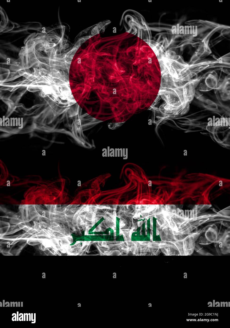 Smoke flags of Japan, Japanese and Iraq Stock Photo - Alamy