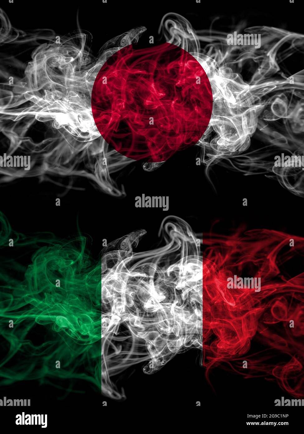 Smoke flags of Japan, Japanese and Italy, Italian Stock Photo - Alamy