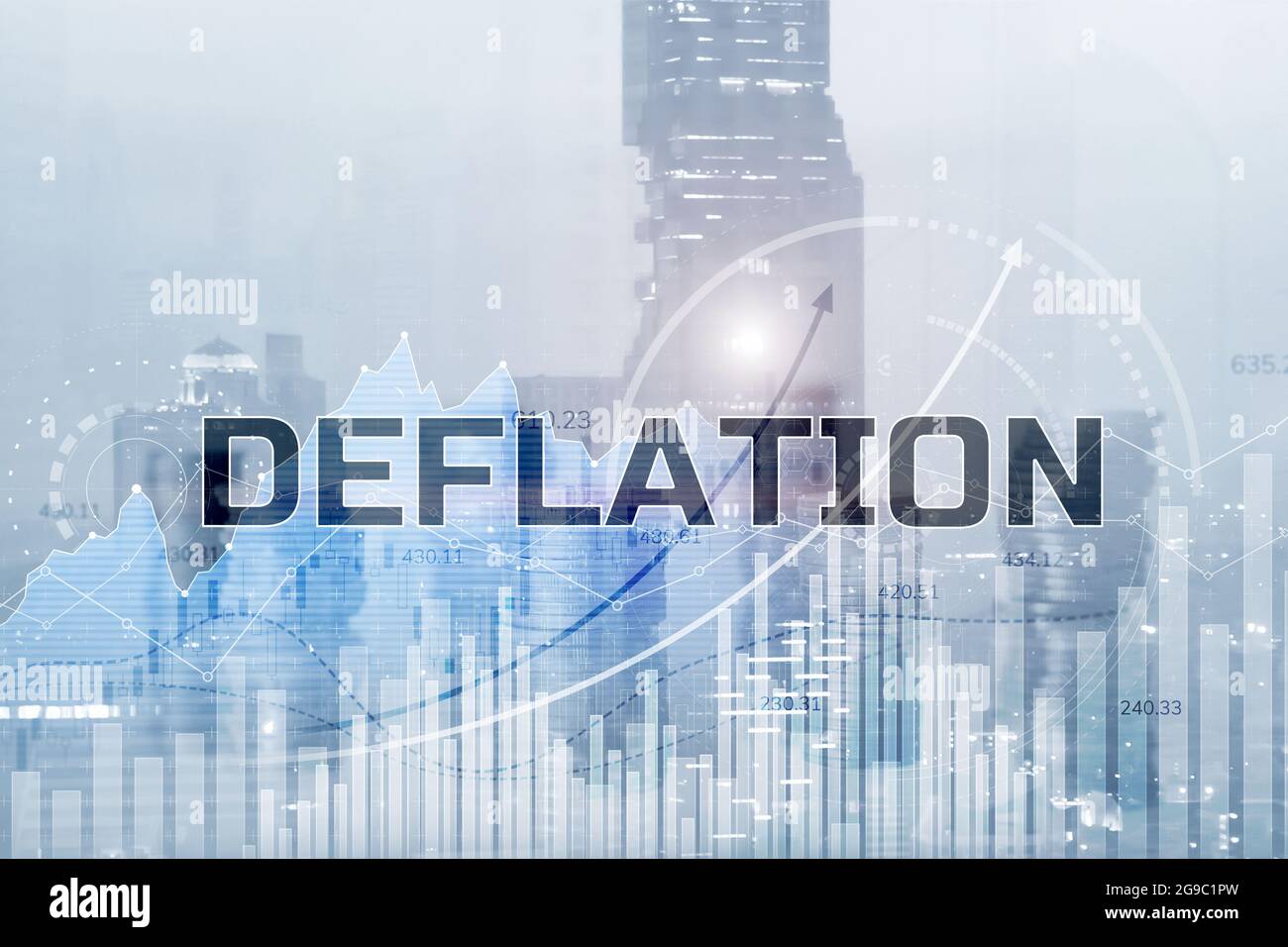 Deflation concept. General decline in prices for goods and services ...