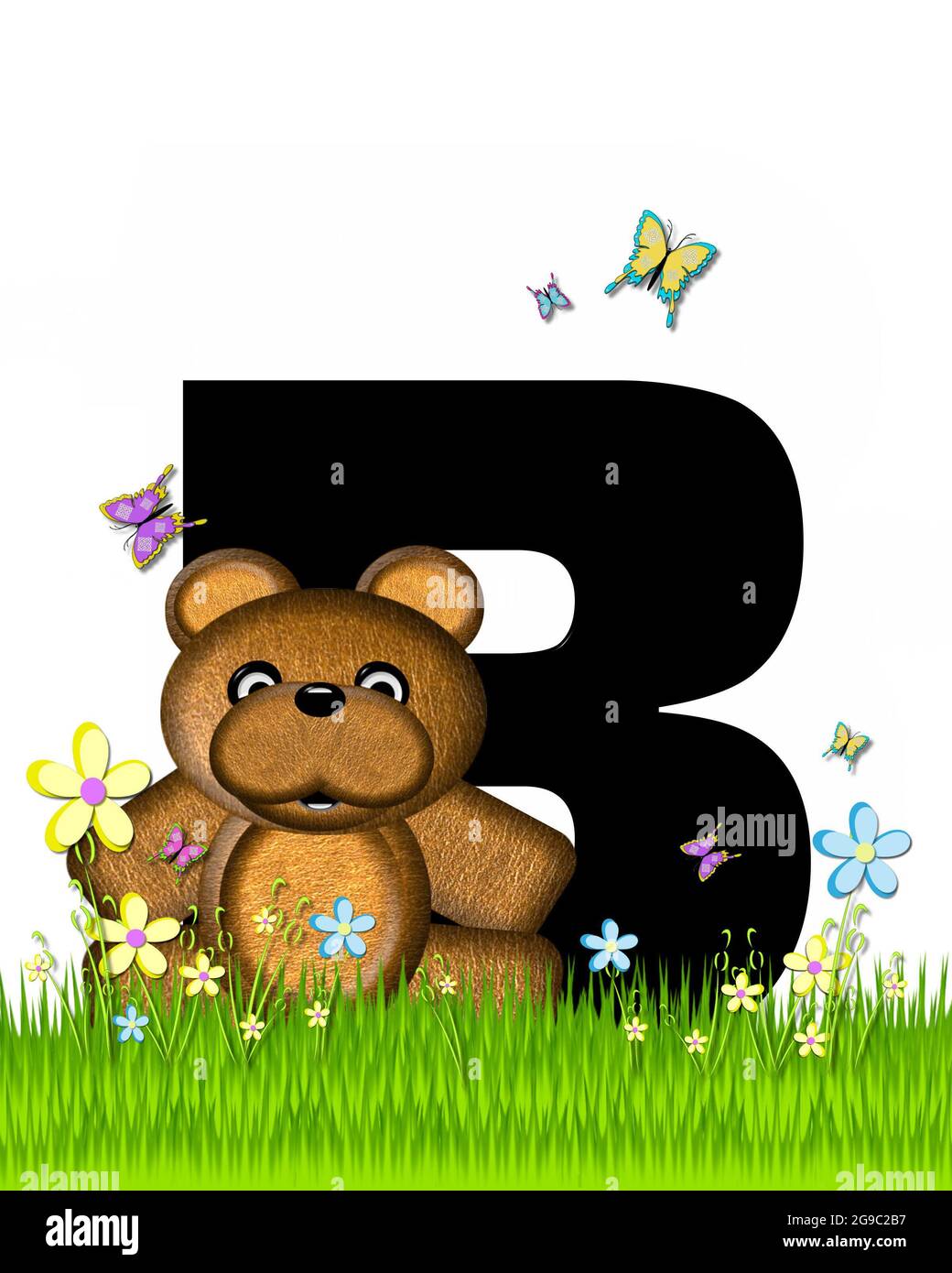 The letter B, in the alphabet set "Teddy Butterfly Field," is black ...