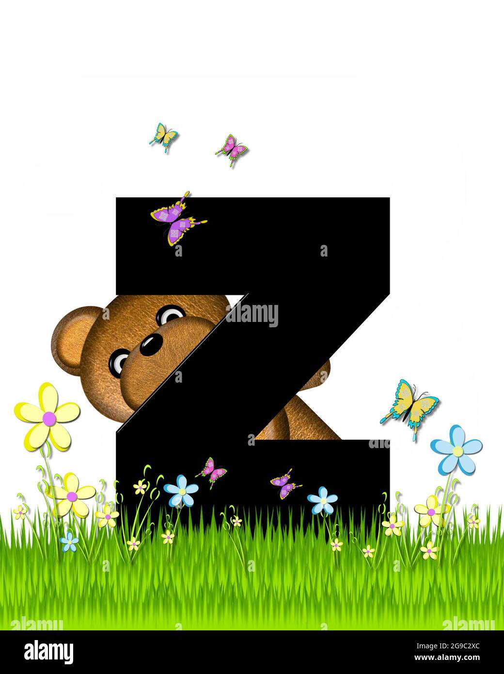 The letter Z, in the alphabet set "Teddy Butterfly Field," is black ...