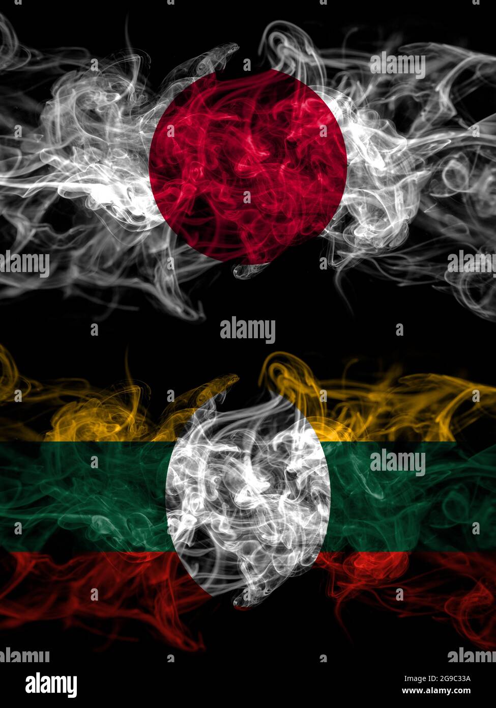 Smoke flags of Japan, Japanese and Myanmar, Shan, State Stock Photo - Alamy