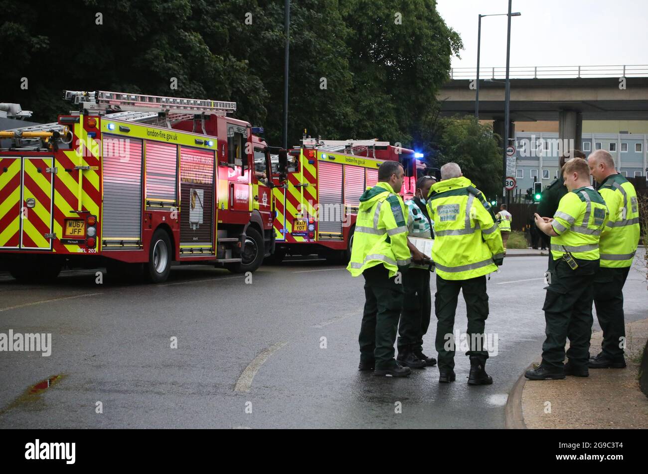 Emergency crews at the Charlie Brown roundabout. Police have declared a ...