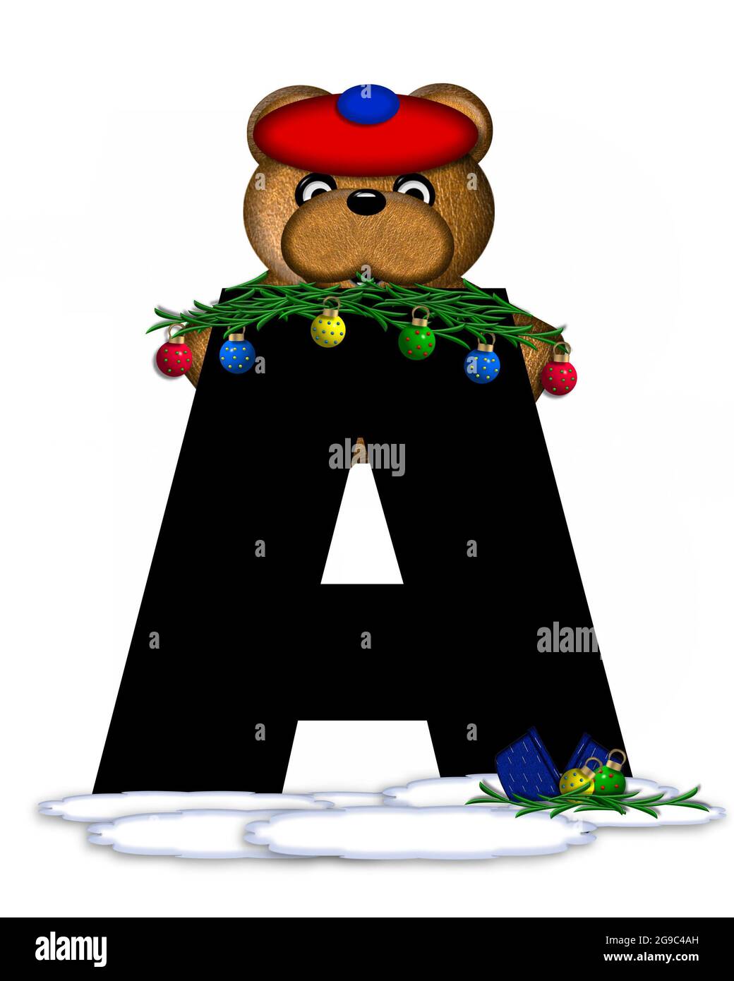 The letter A, in the alphabet set "Teddy Christmas Boughs," is black ...