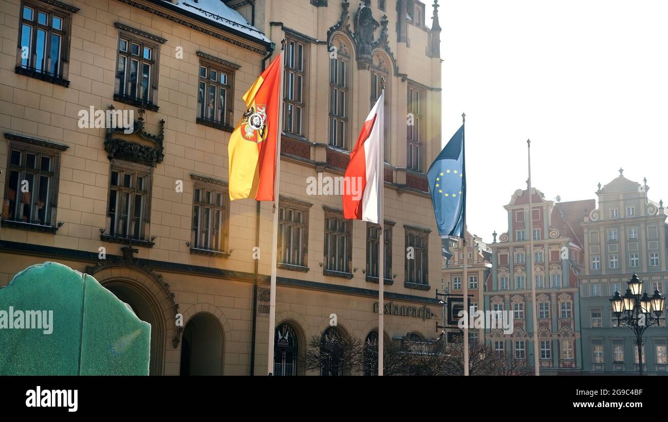 Three flags poland hanging hi-res stock photography and images - Alamy