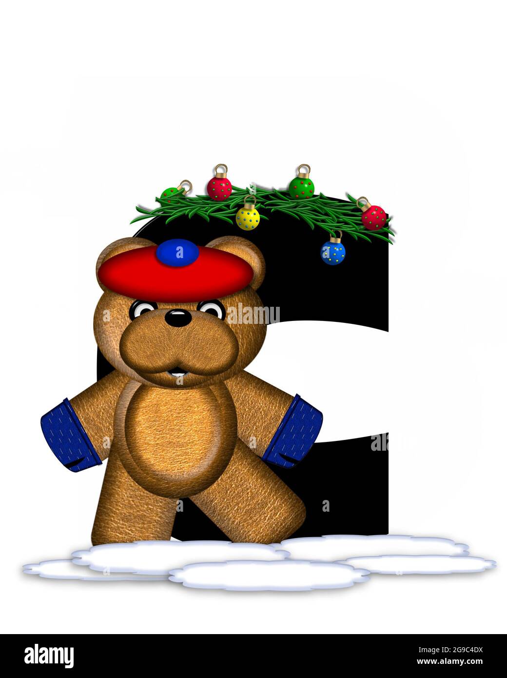 The letter C, in the alphabet set "Teddy Christmas Boughs," is black ...