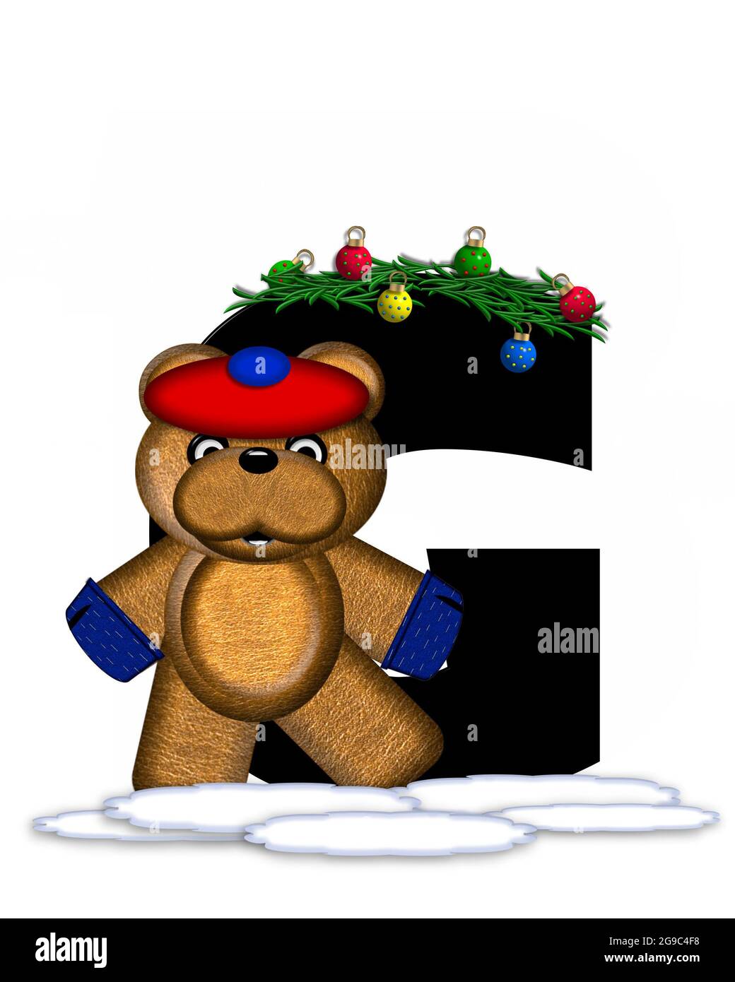 The letter G, in the alphabet set "Teddy Christmas Boughs," is black ...