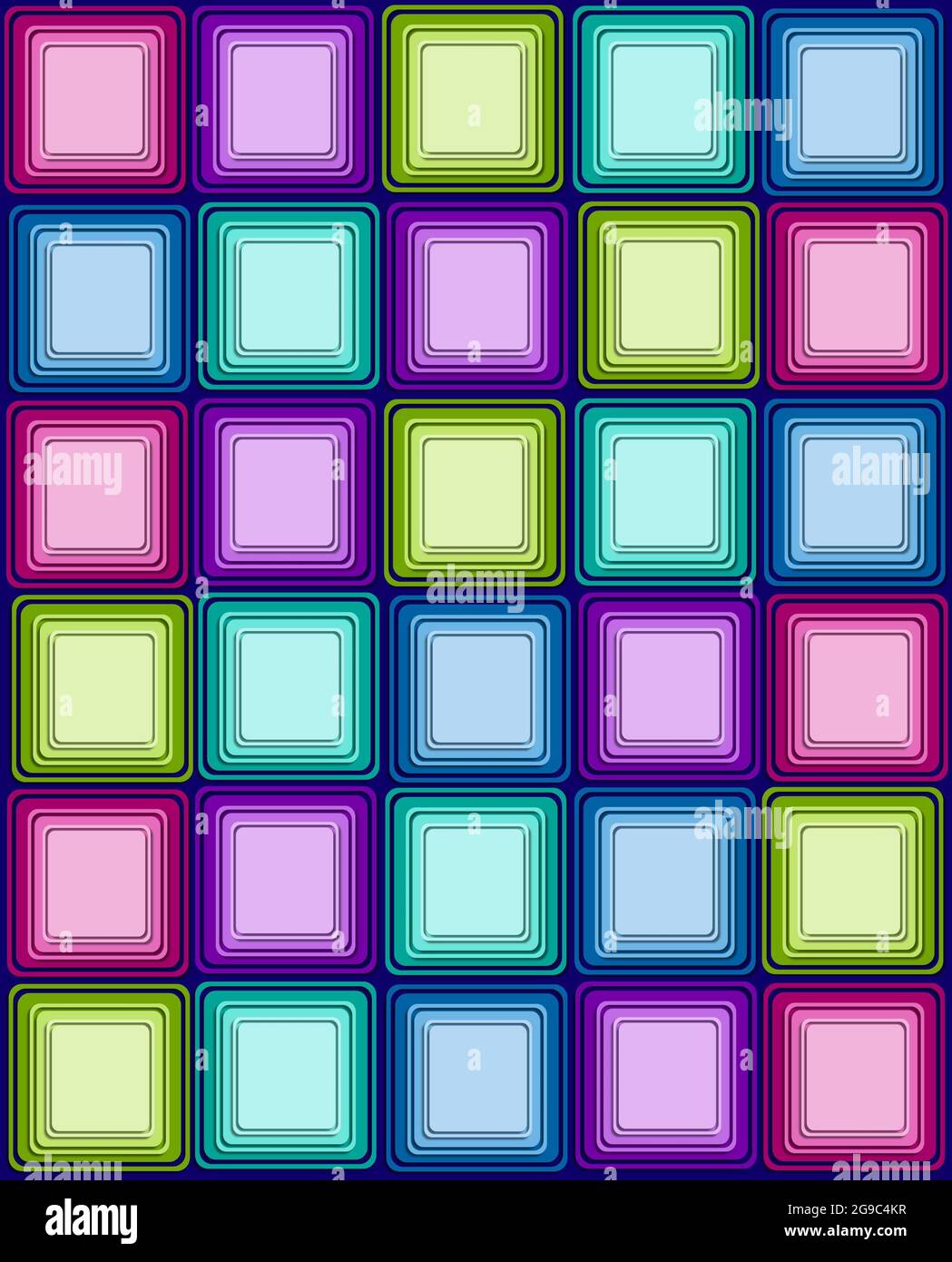 Bright and colorful squares have three layers of color. Navy blue fills ...