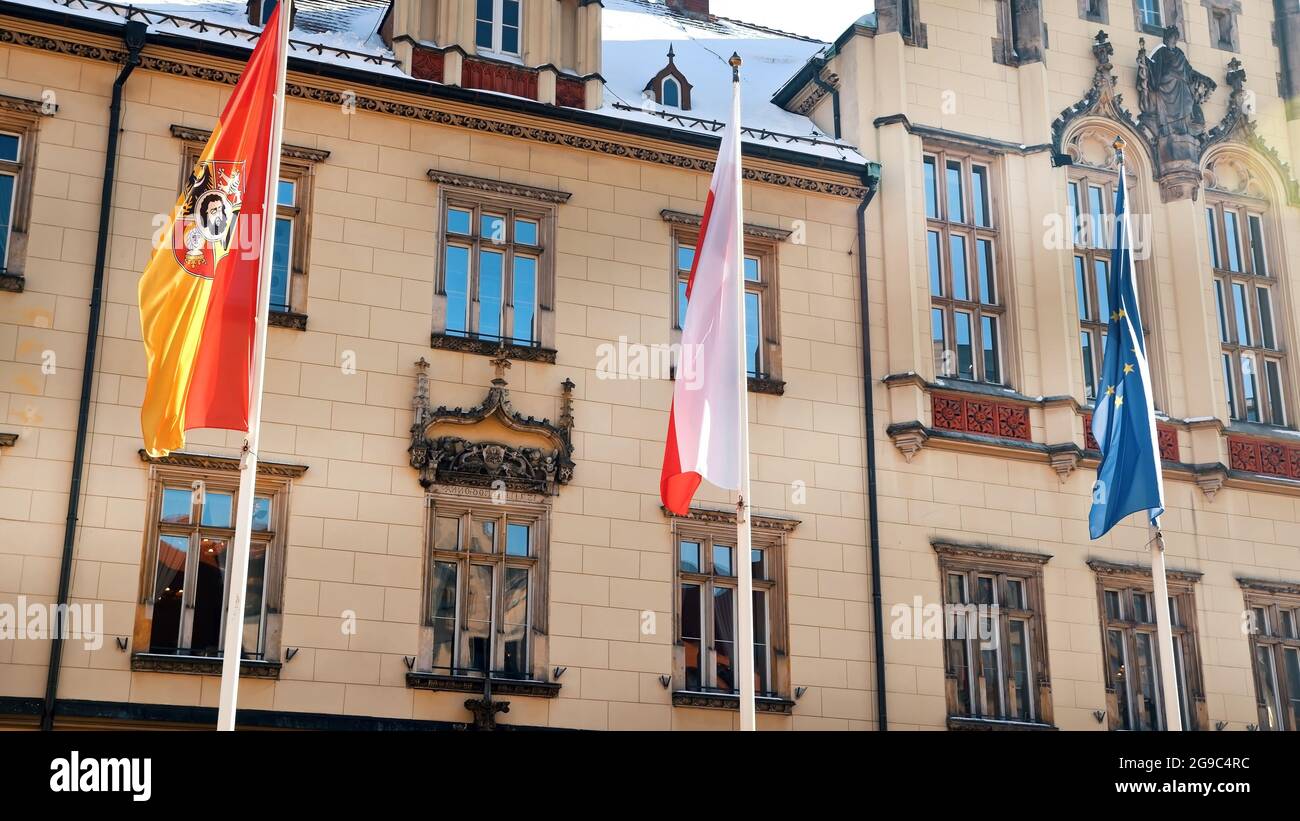 Three flags poland hanging hi-res stock photography and images - Alamy