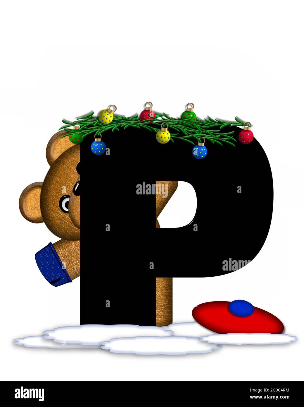 The letter P, in the alphabet set "Teddy Christmas Boughs," is black ...