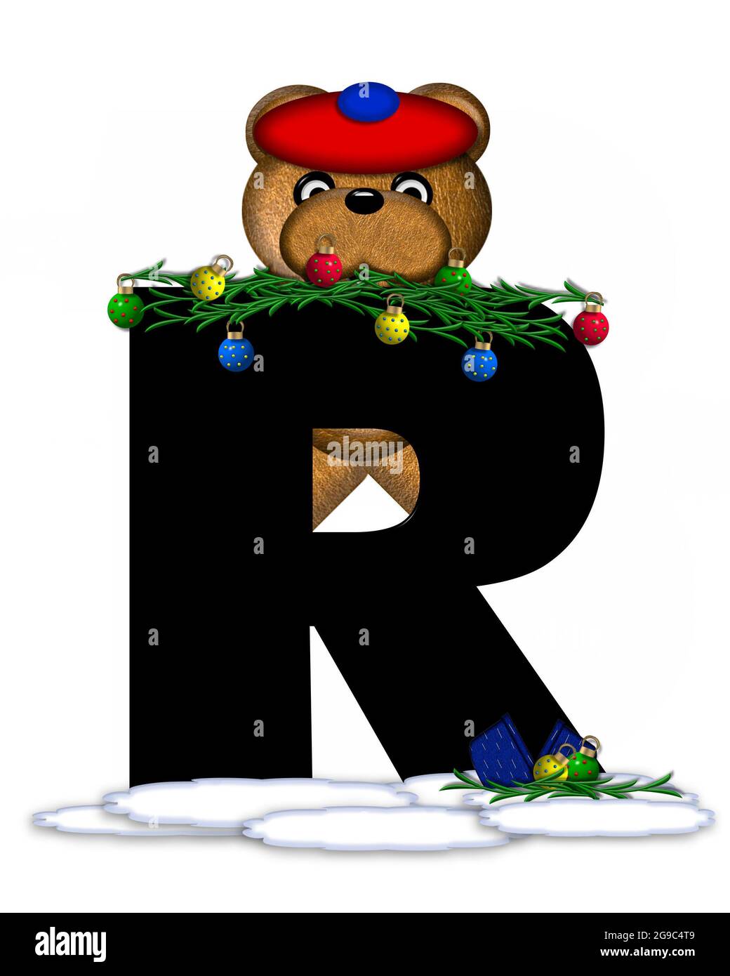 The letter R, in the alphabet set "Teddy Christmas Boughs," is black ...