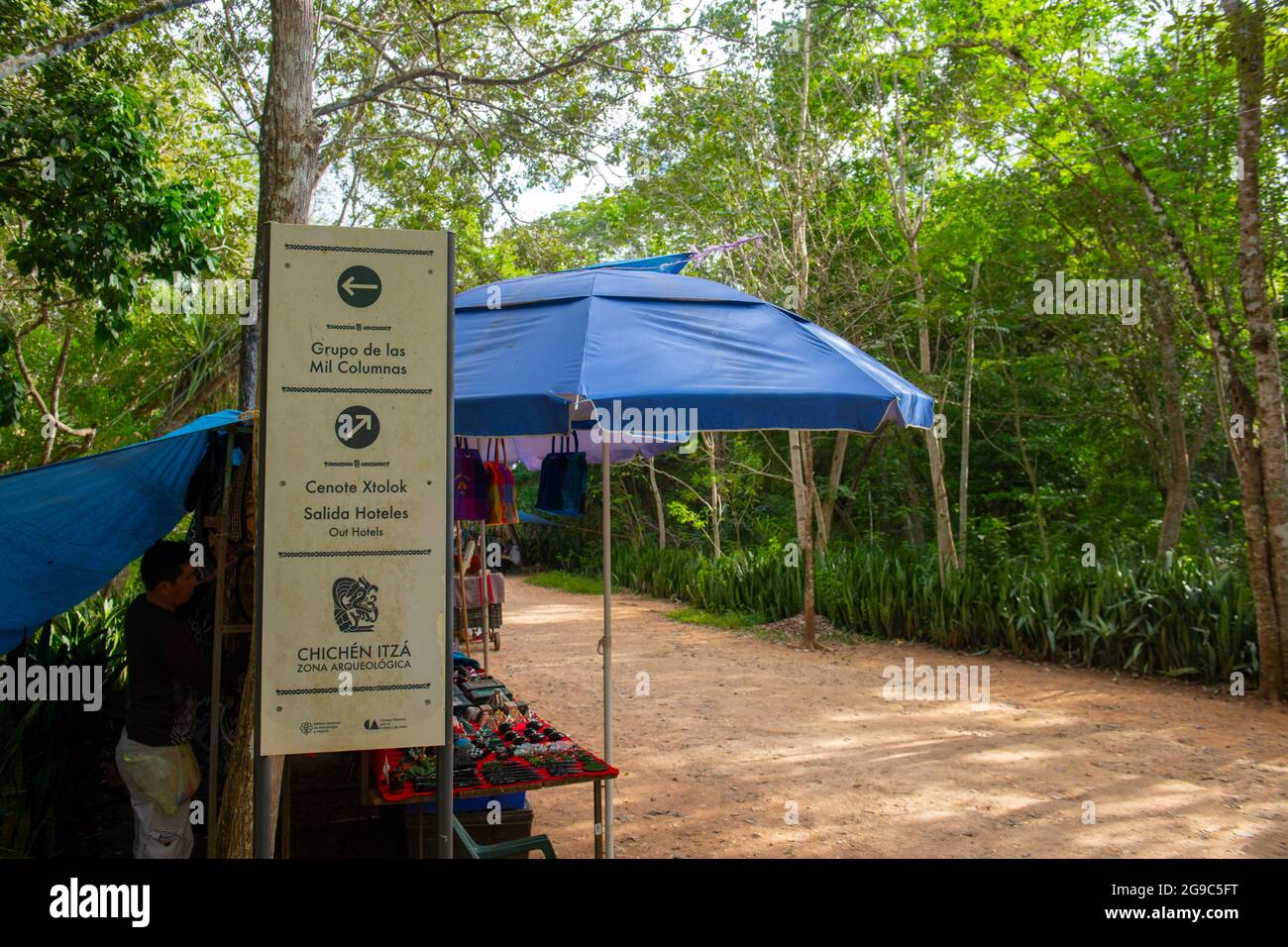 Road sign inside Chichen Itza archaeological site in Yucatan, Mexico ...
