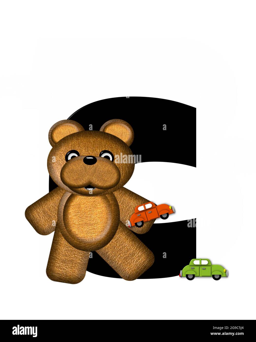 The letter C, in the alphabet set "Teddy Driving Cars," is black. Teddy ...