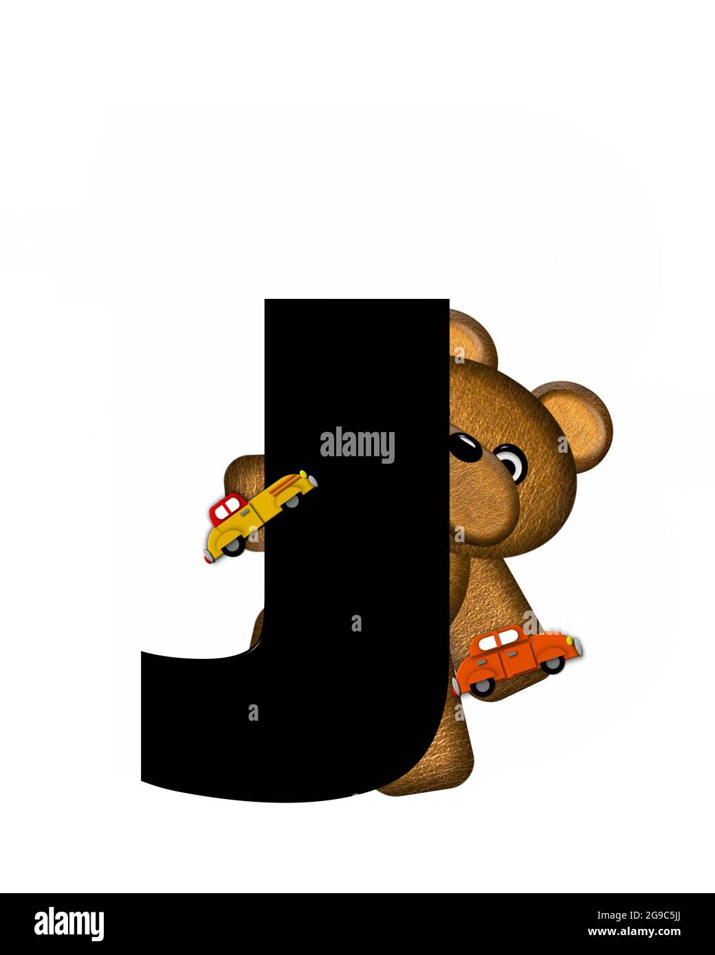 The letter J, in the alphabet set "Teddy Driving Cars," is black. Teddy ...