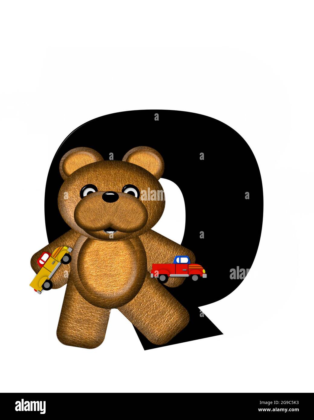 The letter Q, in the alphabet set "Teddy Driving Cars," is black. Teddy ...