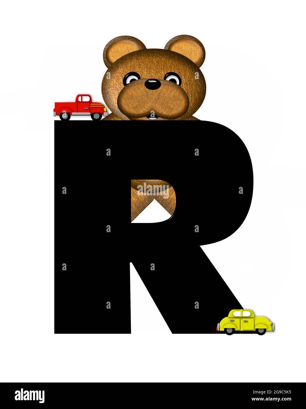 The letter R, in the alphabet set "Teddy Driving Cars," is black. Teddy ...