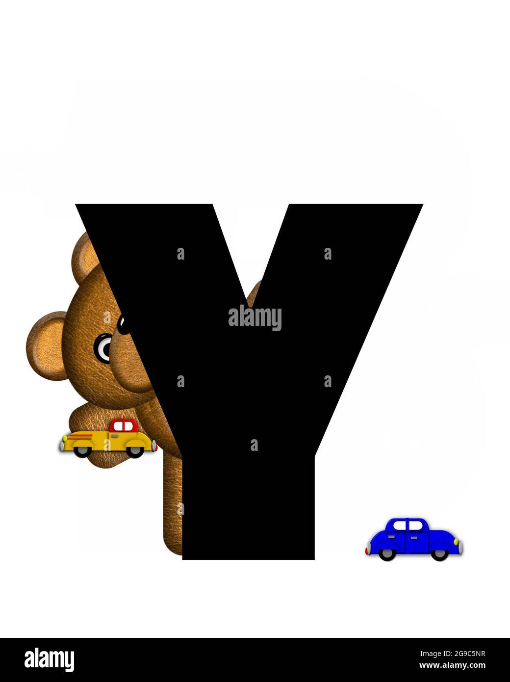 The letter Y, in the alphabet set "Teddy Driving Cars," is black. Teddy ...