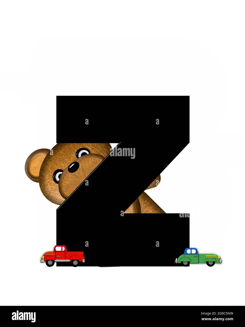 The letter Z, in the alphabet set "Teddy Driving Cars," is black. Teddy ...