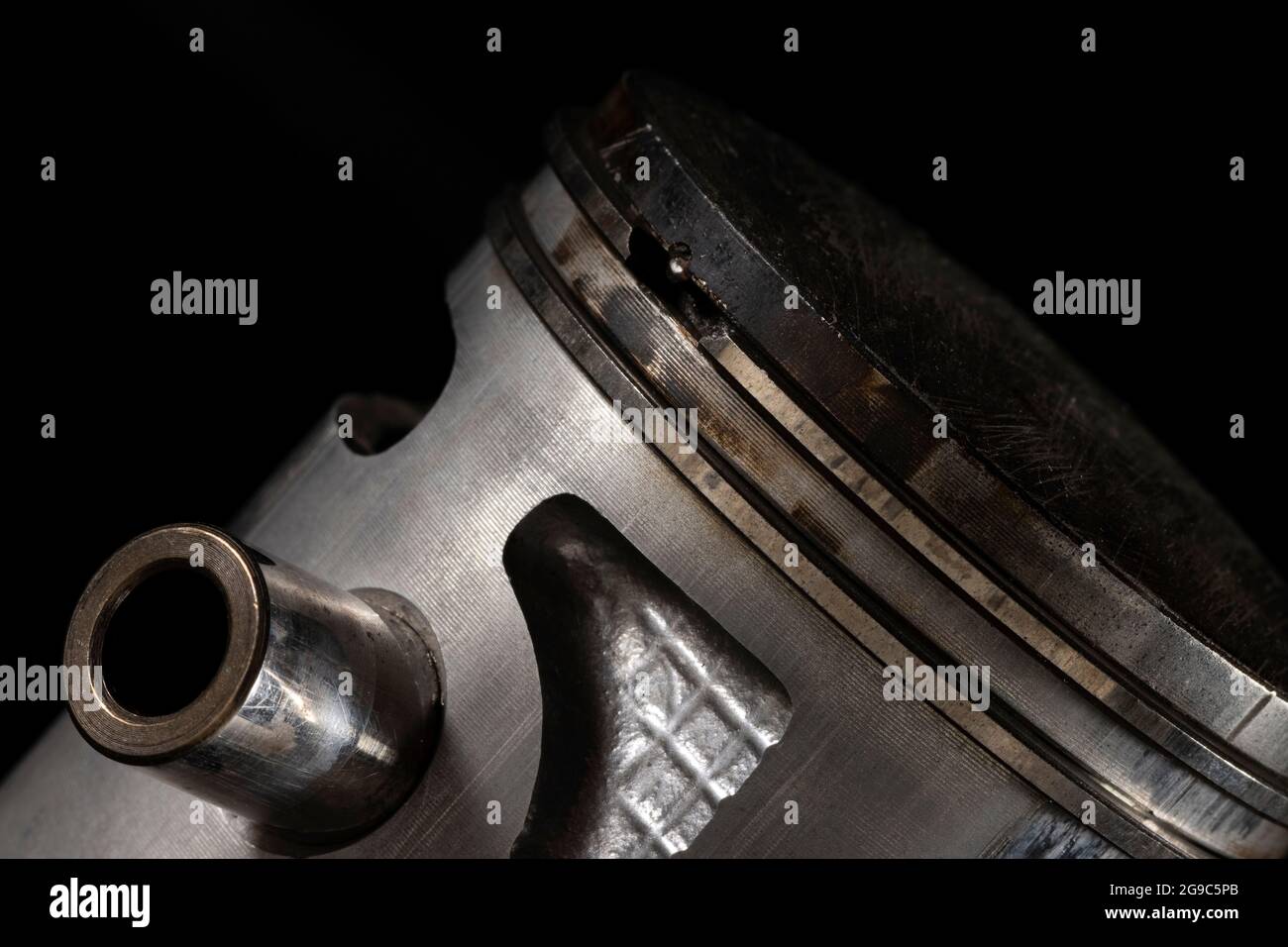 Old Broken Engine Piston Isolated On Black Background Stock Photo - Alamy