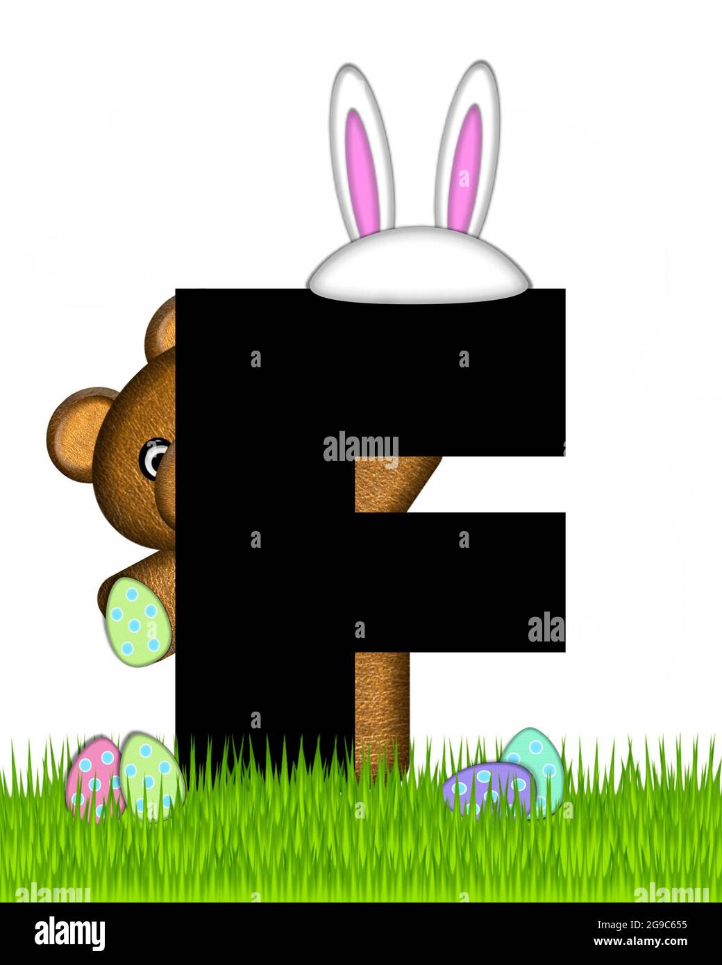 The letter F, in the alphabet set "Teddy Easter," is black. Teddy wears ...