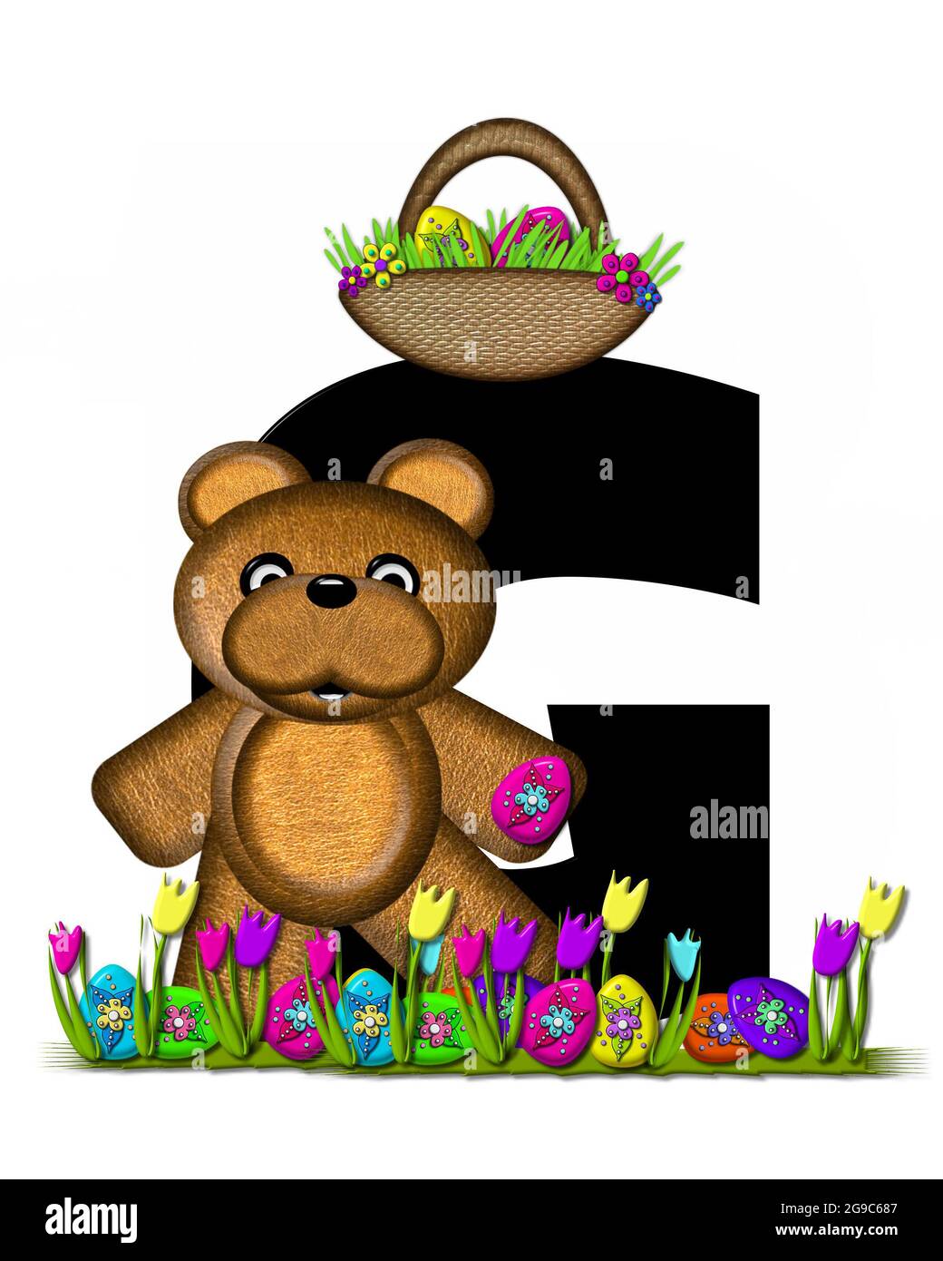 The letter G, in the alphabet set "Teddy Easter Egg Hunt," is black ...