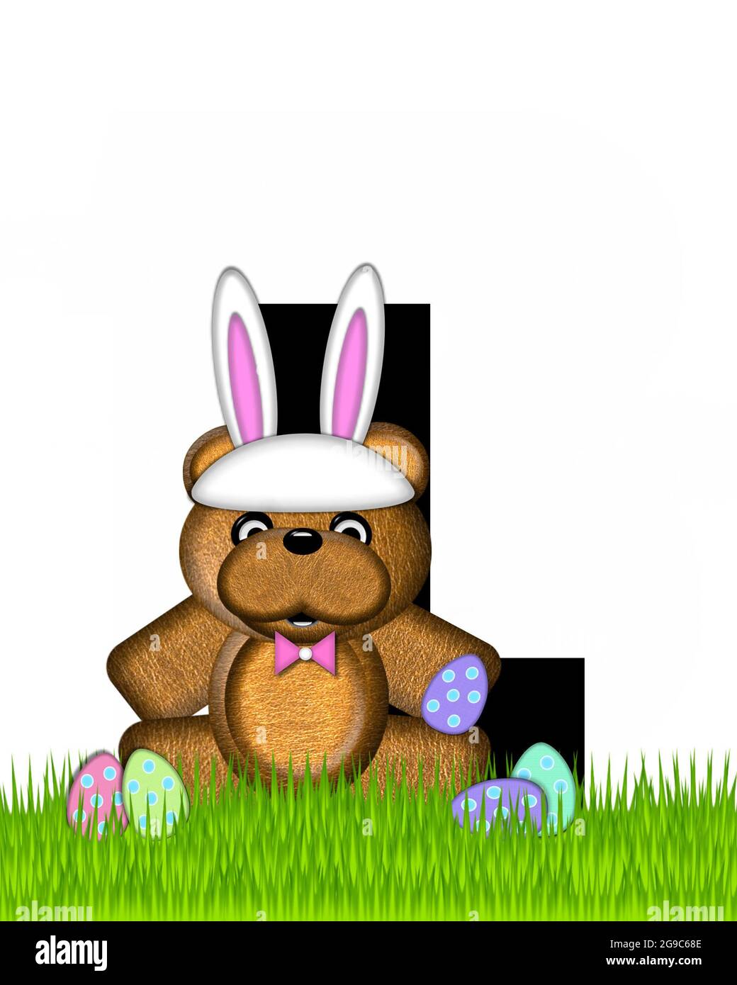 The letter L, in the alphabet set "Teddy Easter," is black. Teddy wears ...