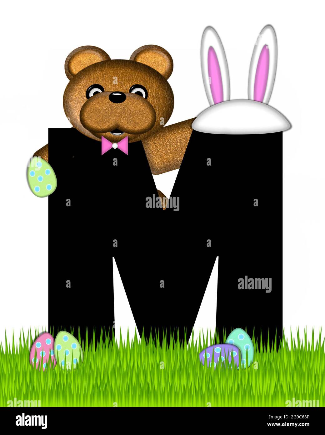 The letter M, in the alphabet set "Teddy Easter," is black. Teddy wears ...