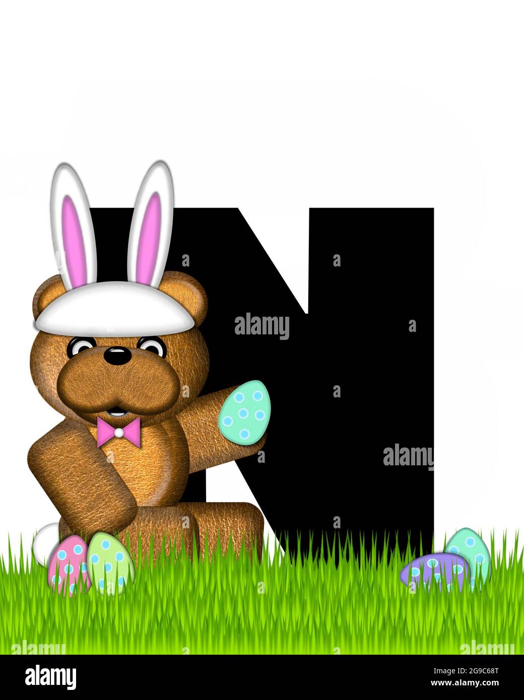 The letter N, in the alphabet set "Teddy Easter," is black. Teddy wears ...