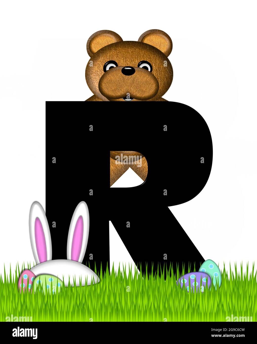 The letter R, in the alphabet set "Teddy Easter," is black. Teddy wears ...